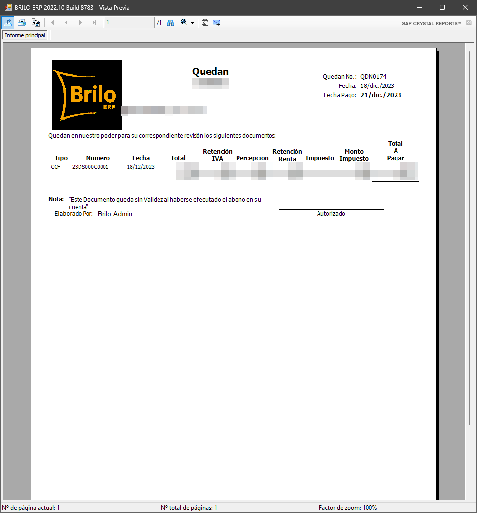 Quedans - Brilo ERP Docs
